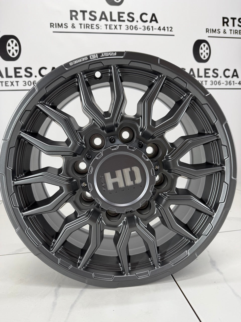 18x8.5 Fast HD Grit Gunmetal Rims 8×165 - GM Oem Offset | R&T Sales